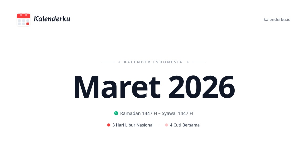 Kalender Maret 2026 Lengkap dengan Tanggal Merah