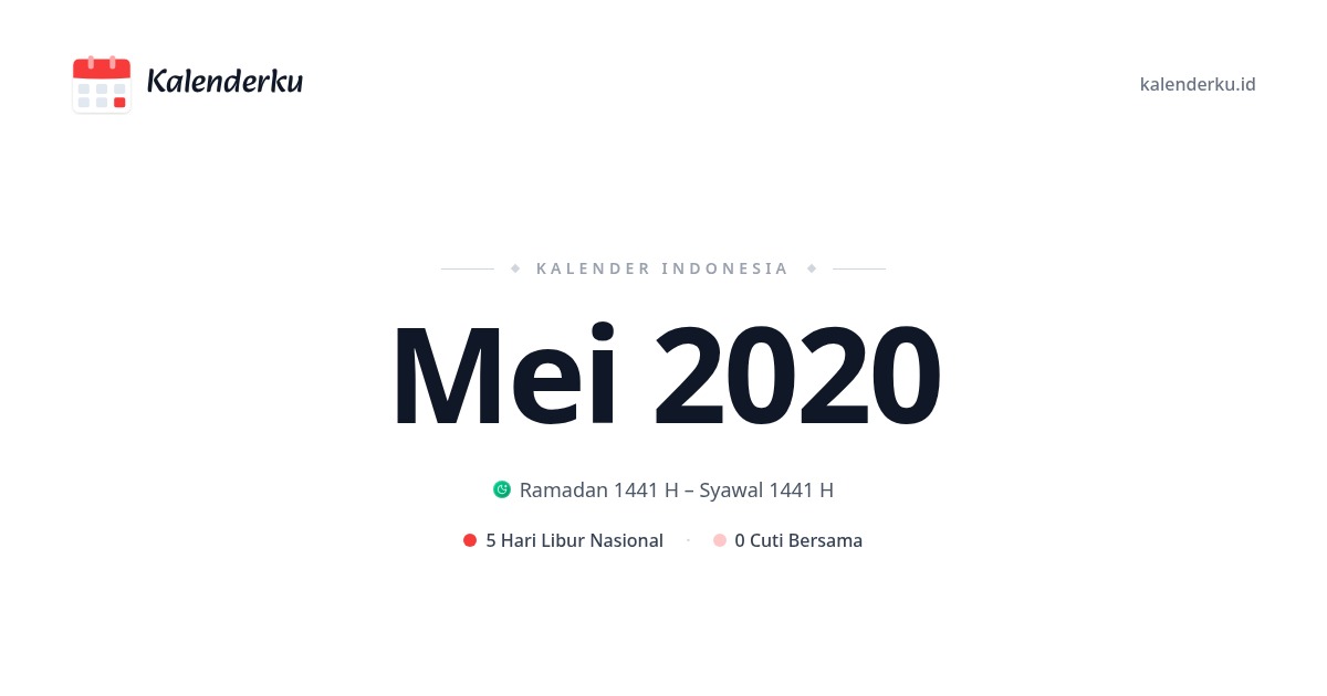 Kalender Mei 2020 Lengkap dengan Tanggal Merah